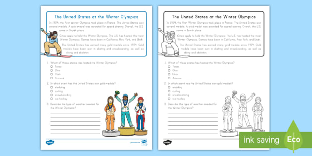 Second Grade: The United States at the Winter Olympics Reading Passage