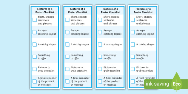 Features of a Poster Checklist Bookmark (Teacher-Made)