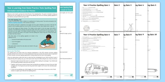 Year 6 Learning from Home Practice Tests Spelling Pack