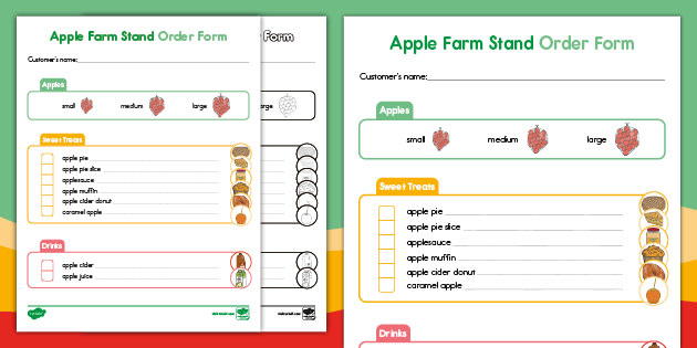 Apple Farm Stand Dramatic Play Order Form (teacher made)