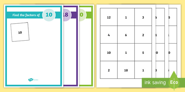 Numbers and Their Factors Sorting Cards
