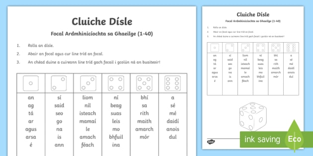 High Frequency Words Dice Game Gaeilge - Dice, Game, High