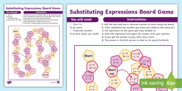 👉 Year 6 Algebra Substituting Expressions Board Game