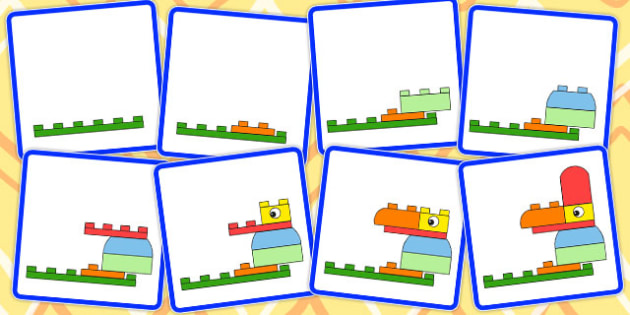 8 Step Sequencing Cards Making a Bird from Blocks - sequencing