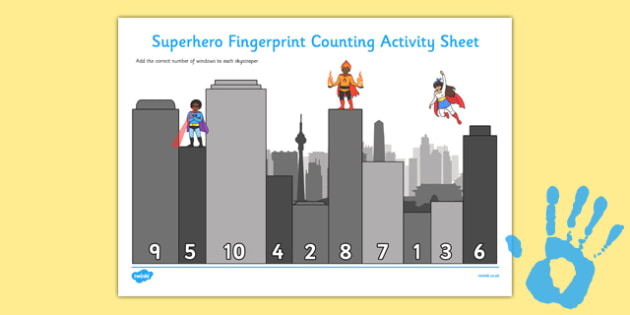 Superhero Fingerprint Counting Worksheet / Worksheet Pack
