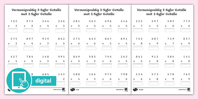 Vermenigvuldig 3-Syfer Getalle Met 1-Syfer Getal Digitale Aktiwiteit