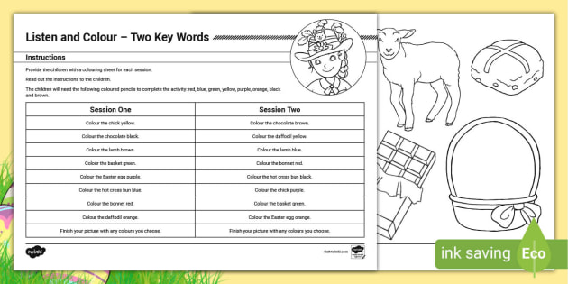 Easter Listen and Colour Two Key Word Activities