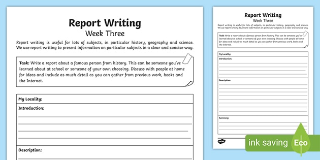 Report Writing Week Three Homework - Worksheet