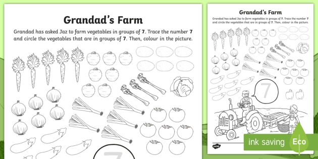 Grandad's Farm Number 7 Vegetable Picking Worksheet / Worksheet