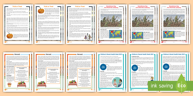 LKS2 Autumn Term Differentiated Reading Comprehension Bumper Activity Pack