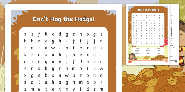 Don't Hog the Hedge! Word Search (teacher made)
