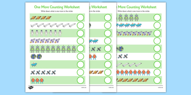 Space Themed One More Counting Worksheet - space, one more, counting