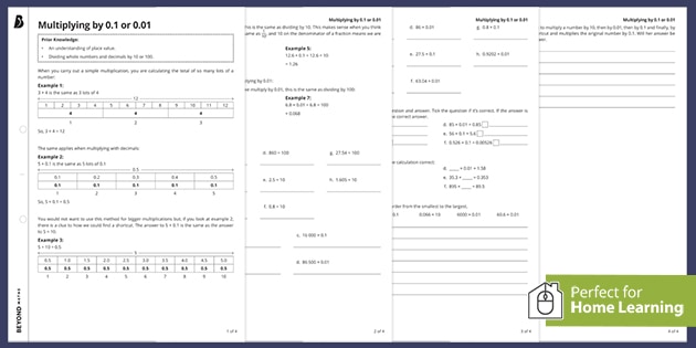 👉 Multiplying by 0.1 and 0.01 Worksheet | KS3 Maths | Beyond