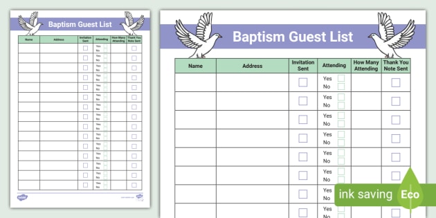 Baptism Guest List Checklist (Teacher-Made)