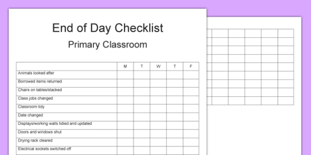 End Of Day Checklist Primary Classroom end-of-day-checklist-primary-classroom