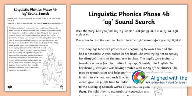 ay Sound Worksheet - NI Phase 4b Phonics (teacher made)