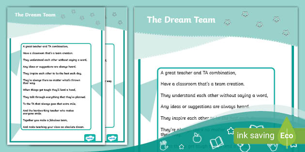 FREE! - The Dream Team Poem (teacher made)