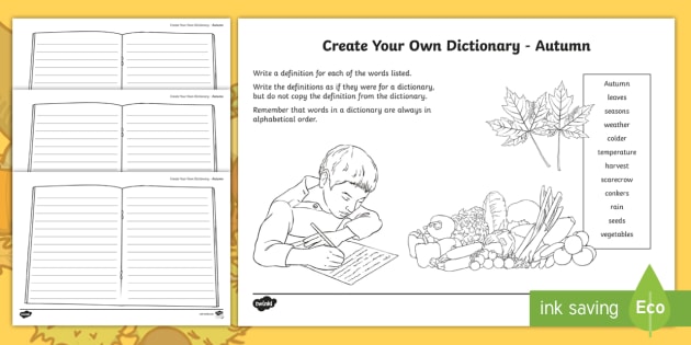 Autumn Key Vocabulary Create Your Own Dictionary