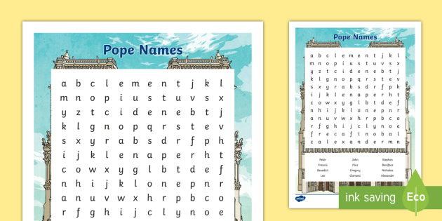 Pope Names Word Search (teacher made)