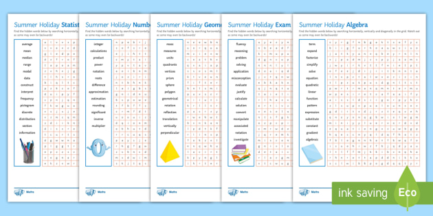 Summer Maths: Word Search Activity Pack