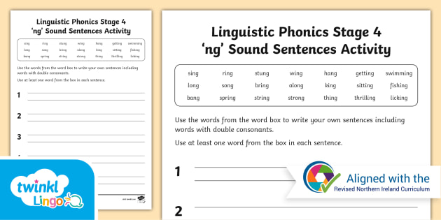 Linguistic Phonics Stage 4 'ng' Sentences Activity Sheet