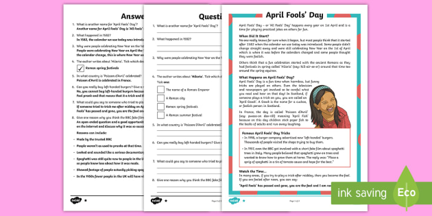 April Fools’ Day Comprehension – Reading Activity – KS2
