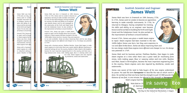 Scottish Scientist and Engineer James Watt Differentiated Fact File