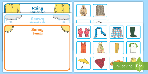 Workstation Pack: Weather Clothes Sorting Activity English/German