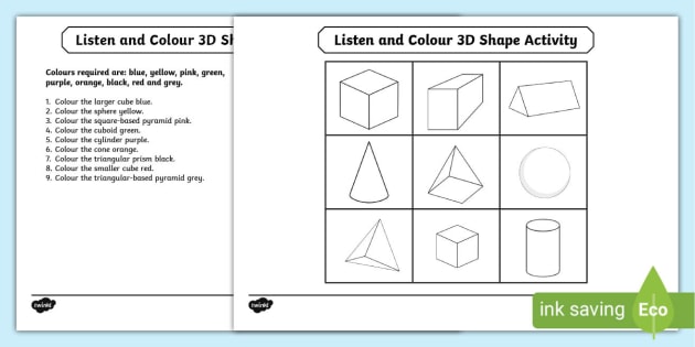 Listen and Colour 3D Shapes Activity | Twinkl (teacher made)
