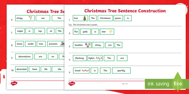 Christmas Tree Sentence Construction Worksheet / Worksheet