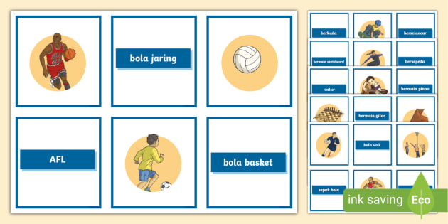 Sports and Hobbies Matching Cards Indonesian (teacher made)