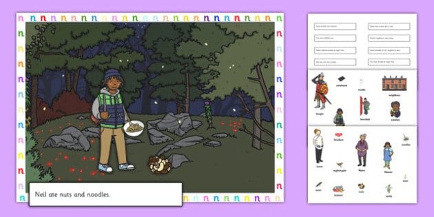 Silly N Sound Sentences Cut and Stick Pictures - silly n, sentence, cut and