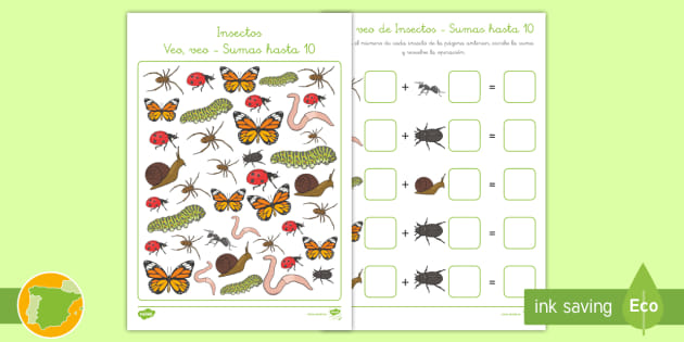 Veo veo de insectos: Sumas hasta 10 (teacher made)