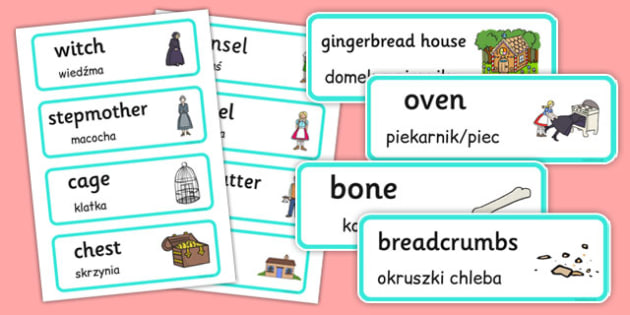 Hansel and Gretel Word Cards Polish Translation
