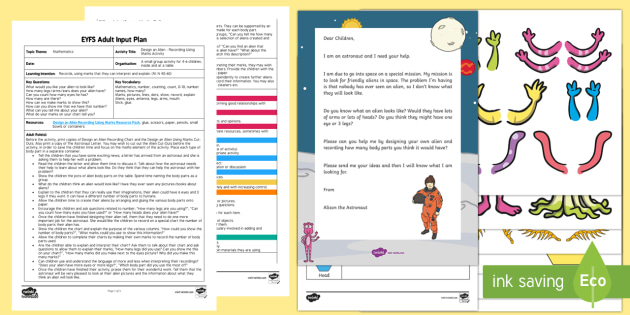 EYFS Design an Alien Recording Using Marks Activity Adult Input