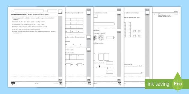 Year 2 Maths Assessment Number and Place Value Test 2 Assessment Pack