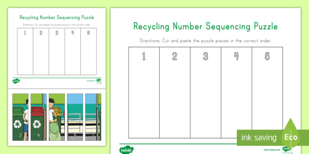 Recycling 1-5 Number Sequencing Puzzle (teacher made)