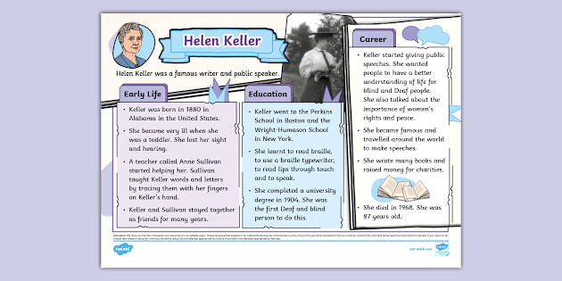 Helen Keller Worksheets Facts Information For Kids