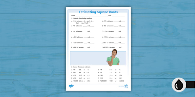 Estimating Square Roots Worksheets