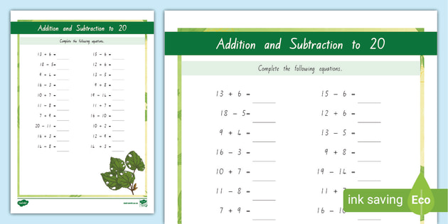 Stage 6 Basic Facts: Addition and Subtraction to 20