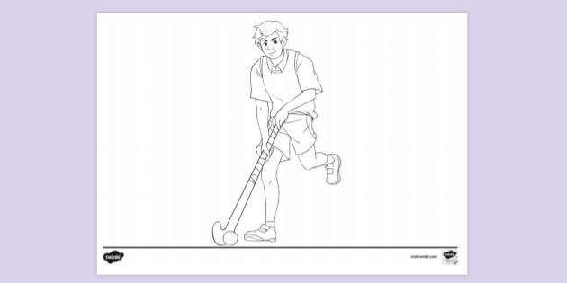 FREE! - Student Playing Hockey Boy Colouring | Colouring Sheets