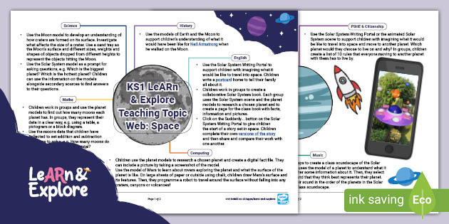 KS1 LeARn & Explore Teaching Topic Web: Space (teacher made)