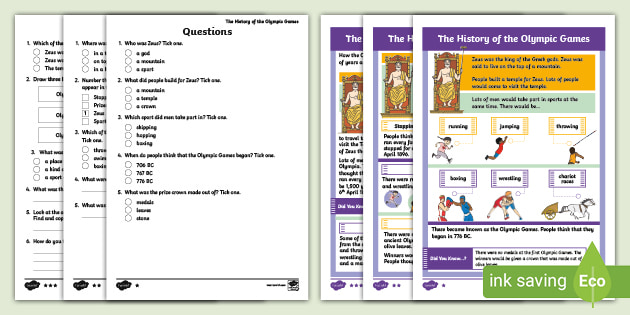 KS1 The History of the Olympic Games Reading Comprehension