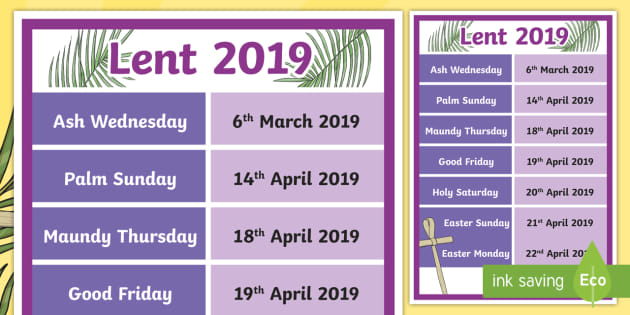 Dates in Lent Display Poster - Lent, Easter, dates, Christian, religion