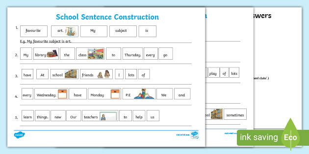 School Sentence Construction Worksheet (Teacher-Made)