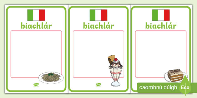 Italian Restaurant Role Play Menu Writing Frame Gaeilge
