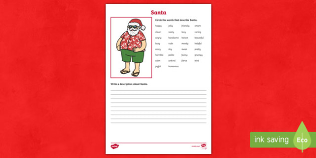 New Zealand Santa Description Writing Worksheet / Worksheet