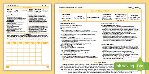 New Zealand Gold Guided Reading Weekly Plan (Teacher-Made)