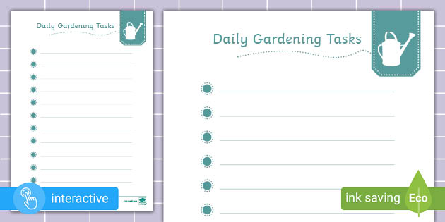 Daily Gardening Tasks Planner Insert | Twinkl Busy Bees