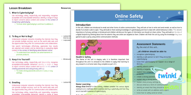 FREE! - Online Safety Lesson Plan Unit Overview - Year 3 - Computing